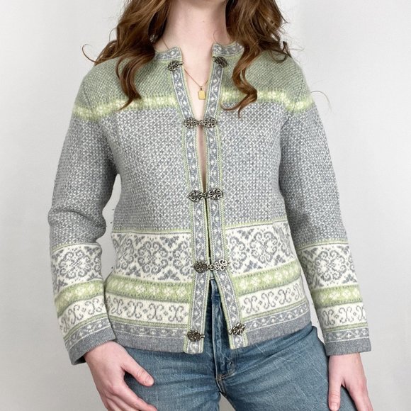 Vintage | Sweaters | Vintage Nordic Fair Isle Knit 0 Wool Cardigan ...